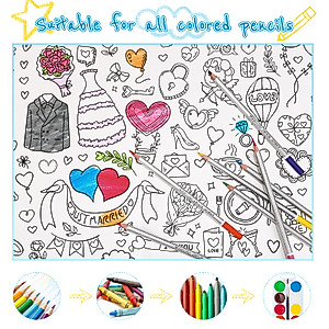 GWHOLE Giant Coloring Poster 40 x 28 Inch Table Cloth Wedding Themed Coloring Tablecloth Colorable Tablecloth for Wedding, Bridal Shower