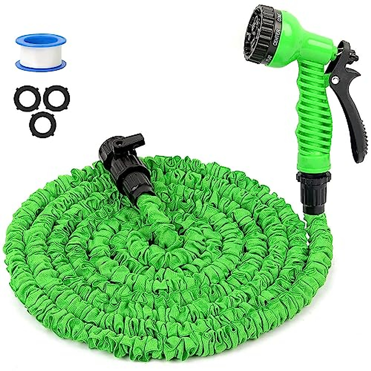 Expandable Garden Hose Water Pipe - 50FT Flexible Water Hose with 7 Function Spray Nozzle, Expandable Hose Pipe Spray Gun, Magic Water Pipe, Green