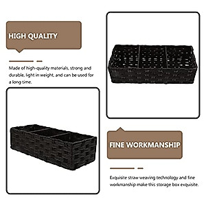 Cabilock Small Basket Rattan Caddy Organizer Rectangular Wicker Basket Seagrass Woven Storage Basket Water Hyacinth Storage Bins for Home Office Bedroom Storage Basket Wicker Cube