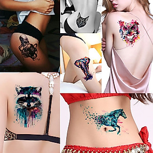 Glaryyears Watercolor Animal Temporary Tattoos for Women Adults, 5 Pack Large Big Fake Creative Tattoo Stickers, Perfectly on Body, Rock Art, Tumblers, Smooth Surfaces