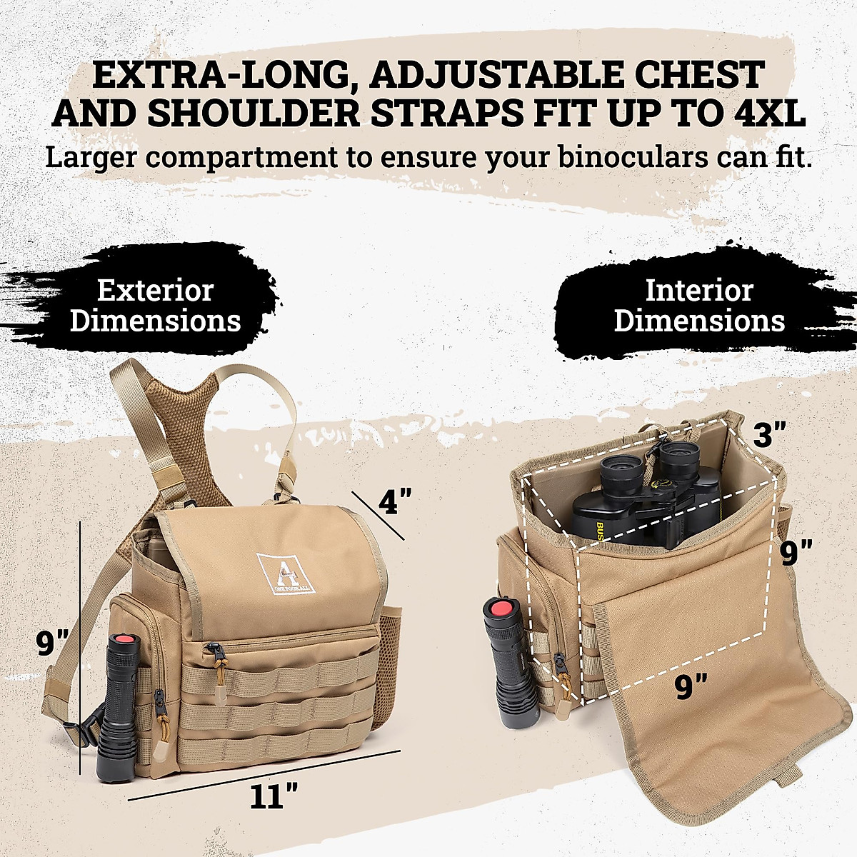 XL Binocular Harness Chest Pack | Bino Harness with Rangefinder Pouch | Chest Rig Harness with Tactical Gear Molle Binocular Chest Harness | Binoculars Hiking Pack | Range Finder Hunting Pack