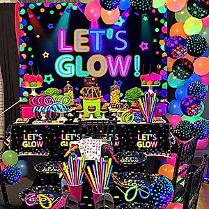 192 Pcs Glow in The Dark Party Supplies - Include Let's Glow Neon Party Backdrop, Neon Balloons, Tablecloth, Glow Sticks Party Pack, Glow Party Supplies Blacklight Neon Party Decorations
