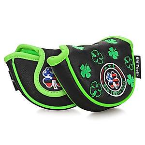 Golf Putter Cover Half Mallet Mini Small Golf Headcover Club Head Protector Magnetic Closure Leather for Scotty Cameron Taylormade Odyssey (Black Clover)