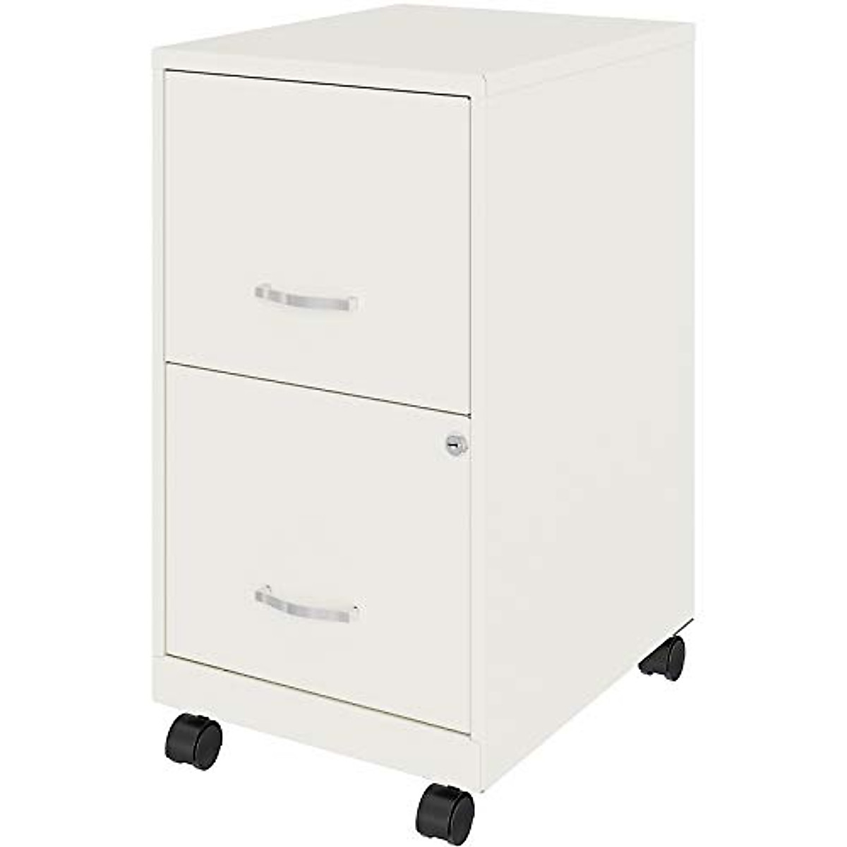 Space Solutions 2 Drawer Metal Mobile File Cabinet with Lock, Letter Size, White, Fully Assembled