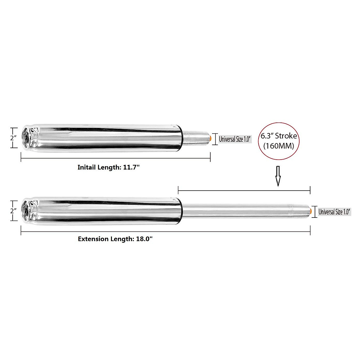 Nazalus Stroke 6.3'' Gas Lift Cylinder Replacement Pneumatic Chair Part Heavy Duty Steel Case Universal Size Height Extension for Office Stool Chair
