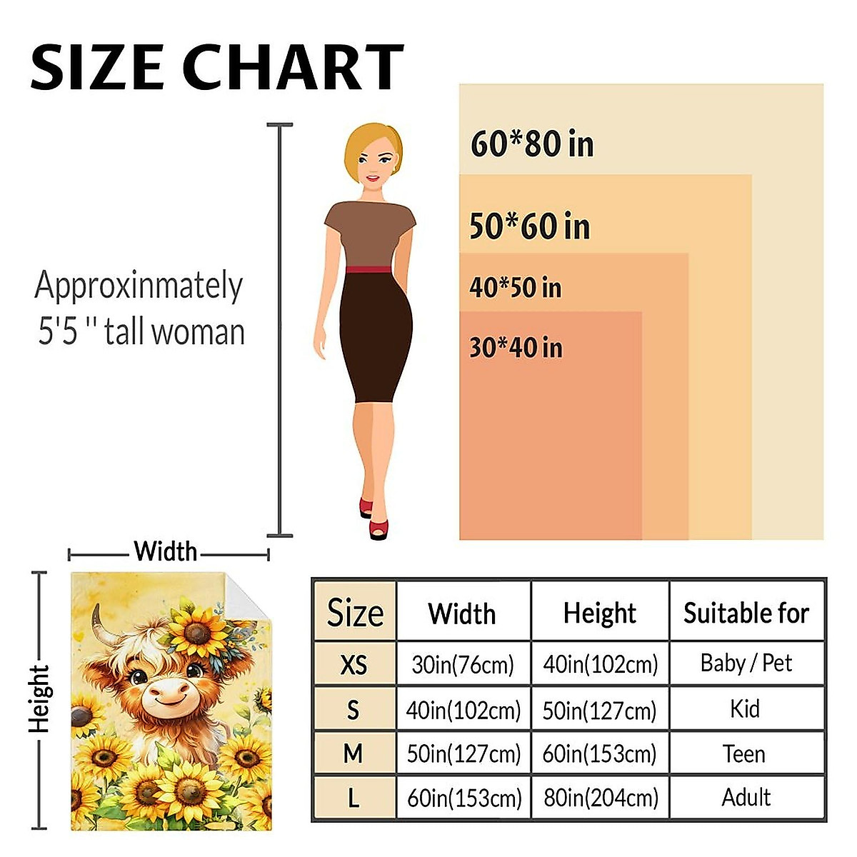 BEOIIBIRD Highland Cow Blanket for Kids - 30x40 Inches Cute Farm Animal Throw Blanket Gifts - Yellow Lightweight Cozy Blankets for Sofa, Lap & Office