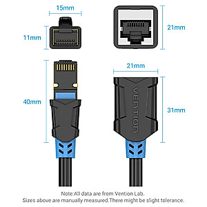 VENTION Cat 6 Ethernet Extension Cable, 6.6ft/2m Cat6 RJ45 Extender Male to Female Network Cable Shielded Computer LAN Connector SSTP Patch Cable
