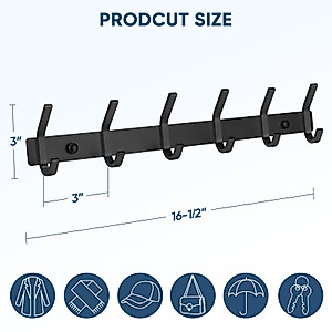 TICONN Wall Mounted Coat Rack - 6 Heavy Duty Dual Hooks All Metal Contemporary Coat Hanger for Jacket Coat Hat for Mudroom Entryway Bathroom (Black, 2PK)