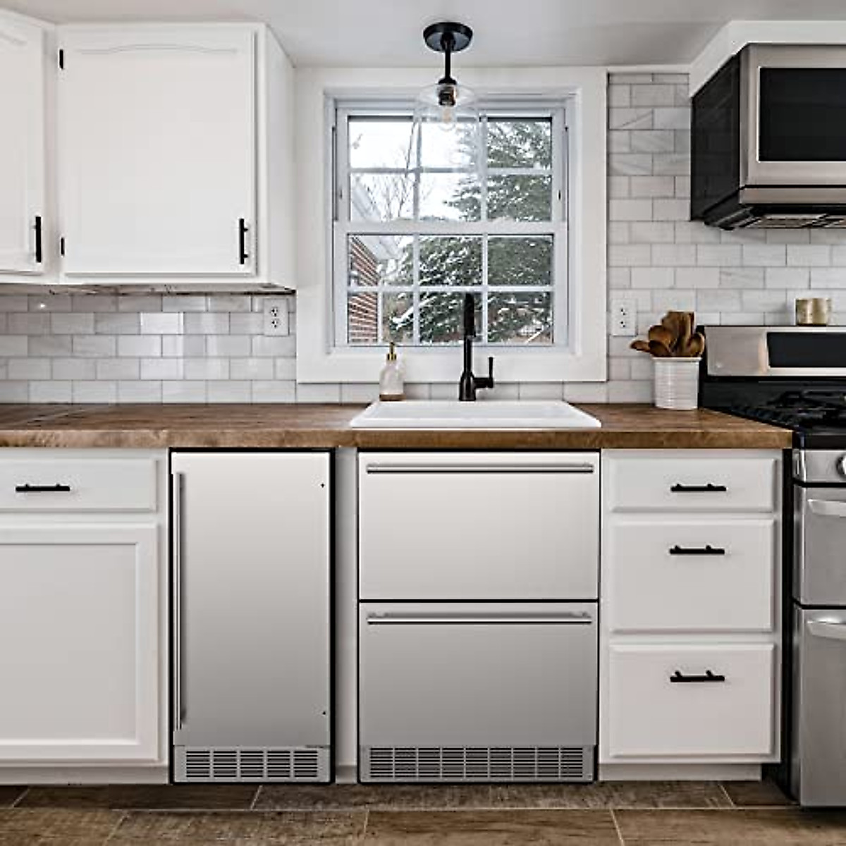 24 Inch Outdoor Drawer Fridge, Under Counter Double Drawer Beverage Refrigerator, 4.9 Cu.Ft. Weather Proof IPX4 Stainless Steel Auto Defrost 34-65℉ Built-in Fridge, ETL & DOE Approved