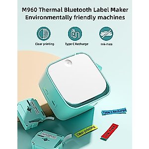 Vixic Label Maker with Tape, M960 Bluetooth Label Maker Machine, Small Mini Portable Label Makers Multiple Templates Font Icon for Home School Office Organization, Inkless Rechargeable,Green