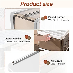 Storage Bin With Lid, 3 pack foldable storage bin, Stackable plastic closet organizer, Divider with handle, Foldable drawer organizer for toys and clothing