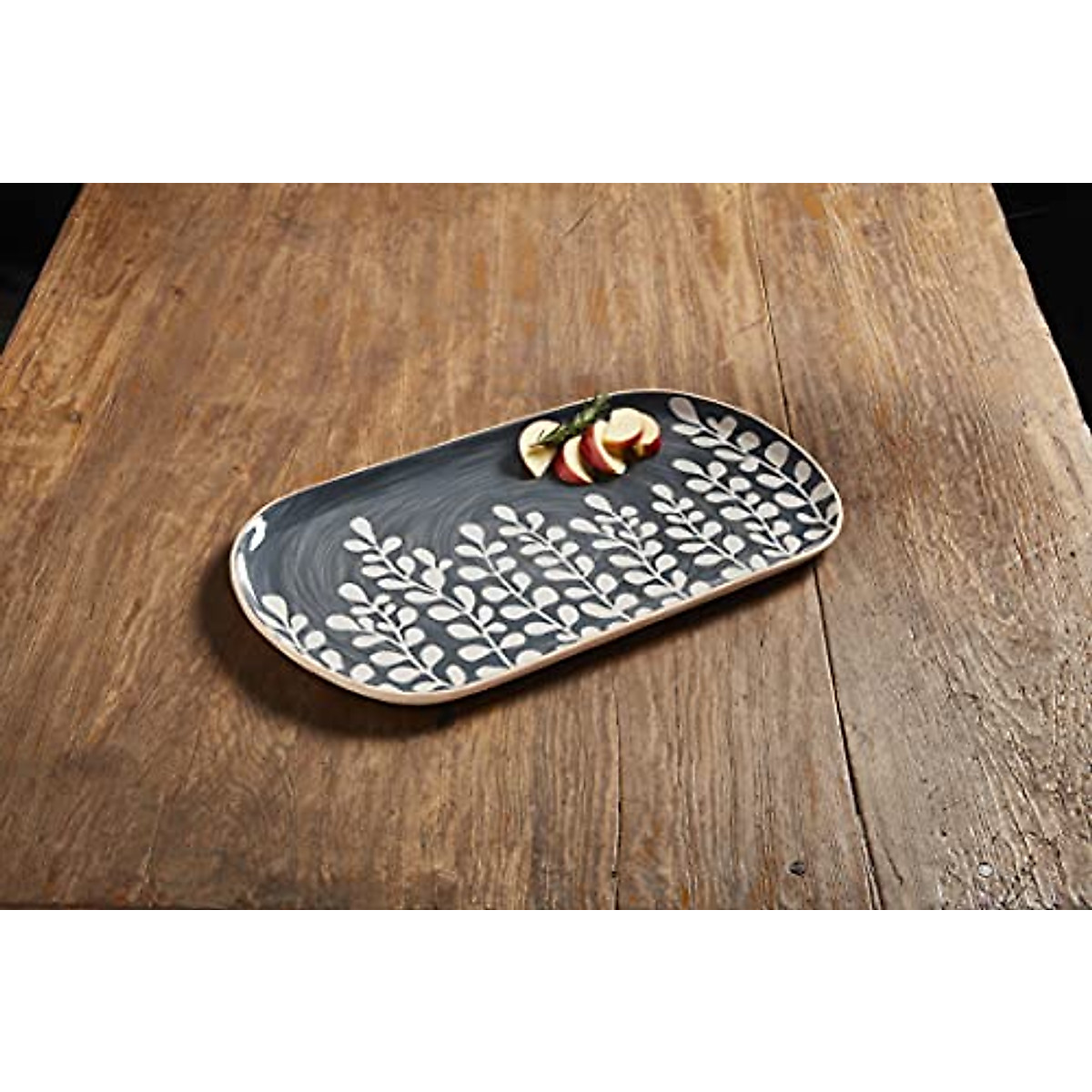 Mud Pie Blue Painted Leaf Platter, 10.5" x 17.5"