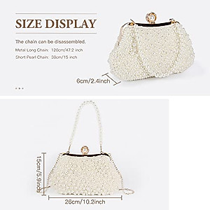 Fecialy Pearl Clutch Purses for Women Wedding Crystal Beaded Evening Handbags with Pearl Chain