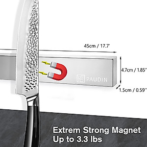 Paudin 17.7 Inch Stainless Steel Magnetic Knife Bar-Use as Knife Holder for Wall, Knife Rack, Knife Strip, Kitchen Utensil Holder and Tool Holder/Storage