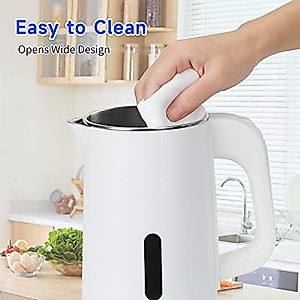 Small Electric Kettle Stainless Steel, 0.8L Portable Travel Kettle with Double Wall Construction, Mini Hot Water Boiler Heater, Electric Tea Kettle for Business Trip, Camping, Travel, Office (White)