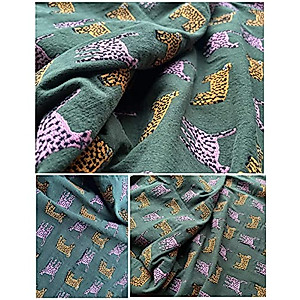 Tiger Embroiderd Linen Cotton Fabric,Green Embroidered Fabric,Designer Fabric,Quilting Fabric,Fabric by Yard,Thick Fabric,Linen Fabric