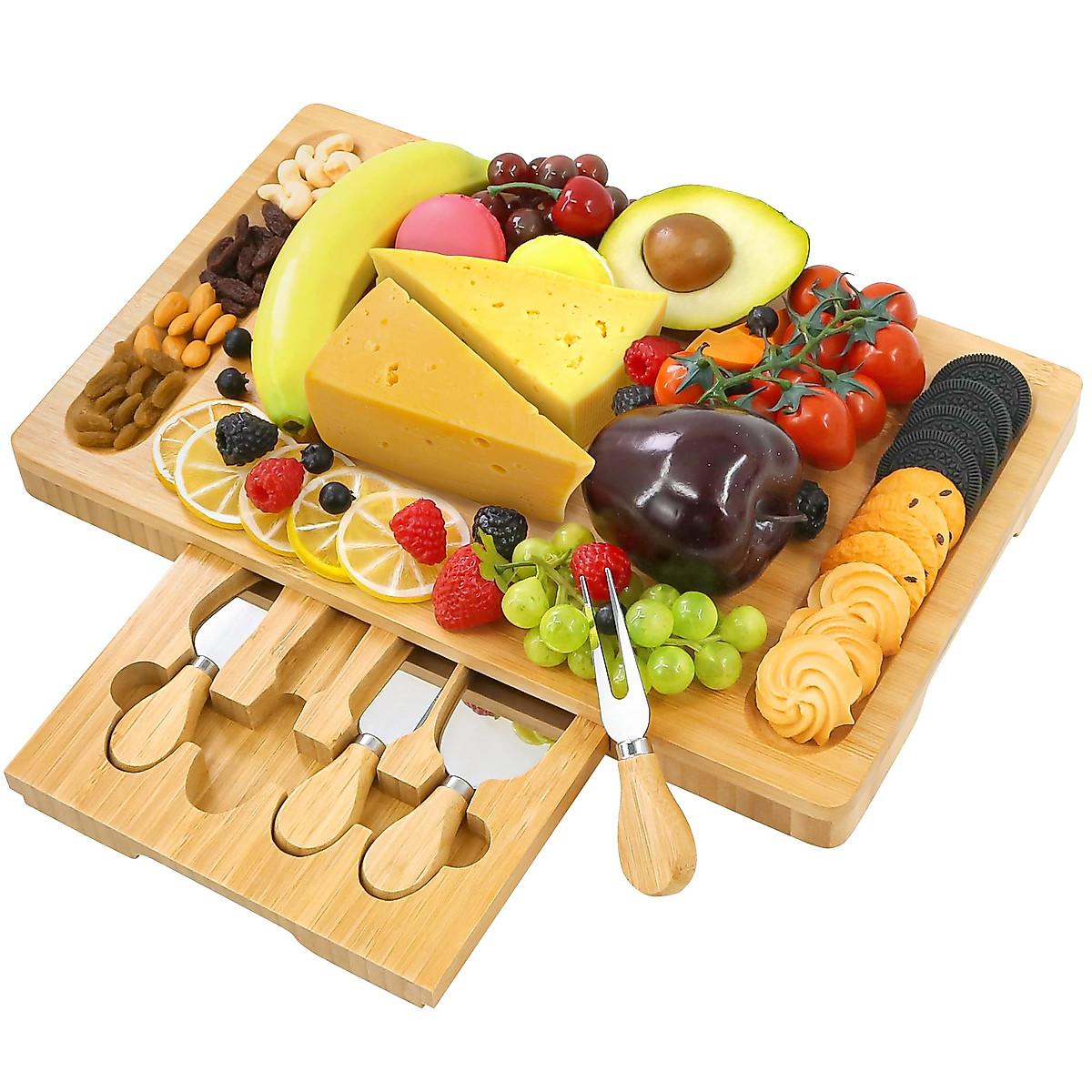 Diosbles Bamboo Cheese Board, Cheese Plates with Knife Set