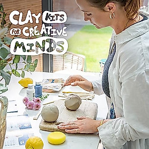 Sculpd Pottery Kit, Air-Dry Clay Starter Kit for Beginners with Gloss Varnish, Pottery Kit includes: Paint, Tool Set, Paintbrushes, Sponge and Step-by-Step Guide, Air Drying Clay Kit for Adults