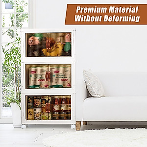 HYZSWGC Stackable Storage Bins, Closet Organizers and Storage Box, Folding Storage Bins with Lids Doors, Foldable Storage Box with Wheels for Home, Ofiice, Dorm Room (3 Pack)