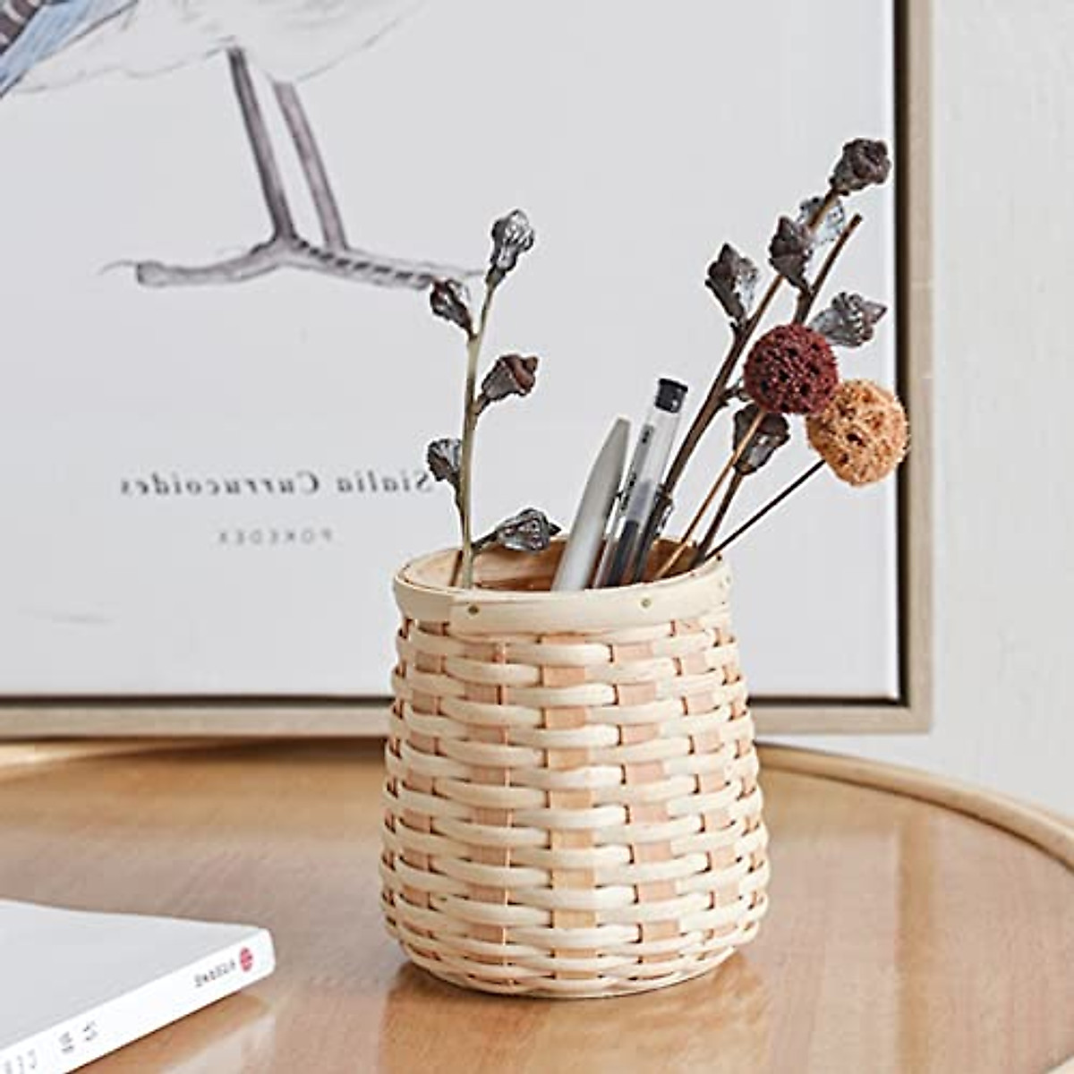 SHERCHPRY Woven Desktop Baskets Small Bamboo Basket Pencil Holder Rustic Chopsticks Caddy Fork Spoon Knife Holder Flatware Utensil Caddy Chinese Tea Tool Holder Utensil Holder