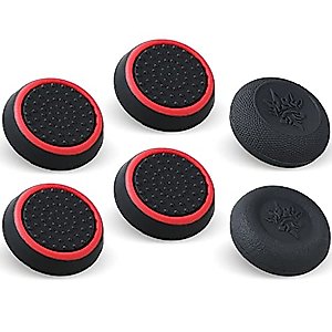 9CDeer Performance Joystick Analog Stick Thumb Grips Set of 6 Compatible with PS5, PS4, Xbox Series X/S Xbox One, Switch Pro Controller Black & red