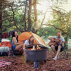 Fire Pit, Portable Firepits for Outside Patio, Outdoor Wood Burning Fire Pits 26" Small Round Steel Fireplace Clearance for Backyard Garden Bonfire Camping…