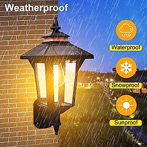 Kuniwa Motion Sensor Solar Wall Lights Outdoor with 3 Lighting Modes, Dusk to Dawn LED Wall Lantern Porch Sconce Waterproof Exterior for Barn Patio Garage Garden Farmhouse Door, 2 Types of Wall Mount