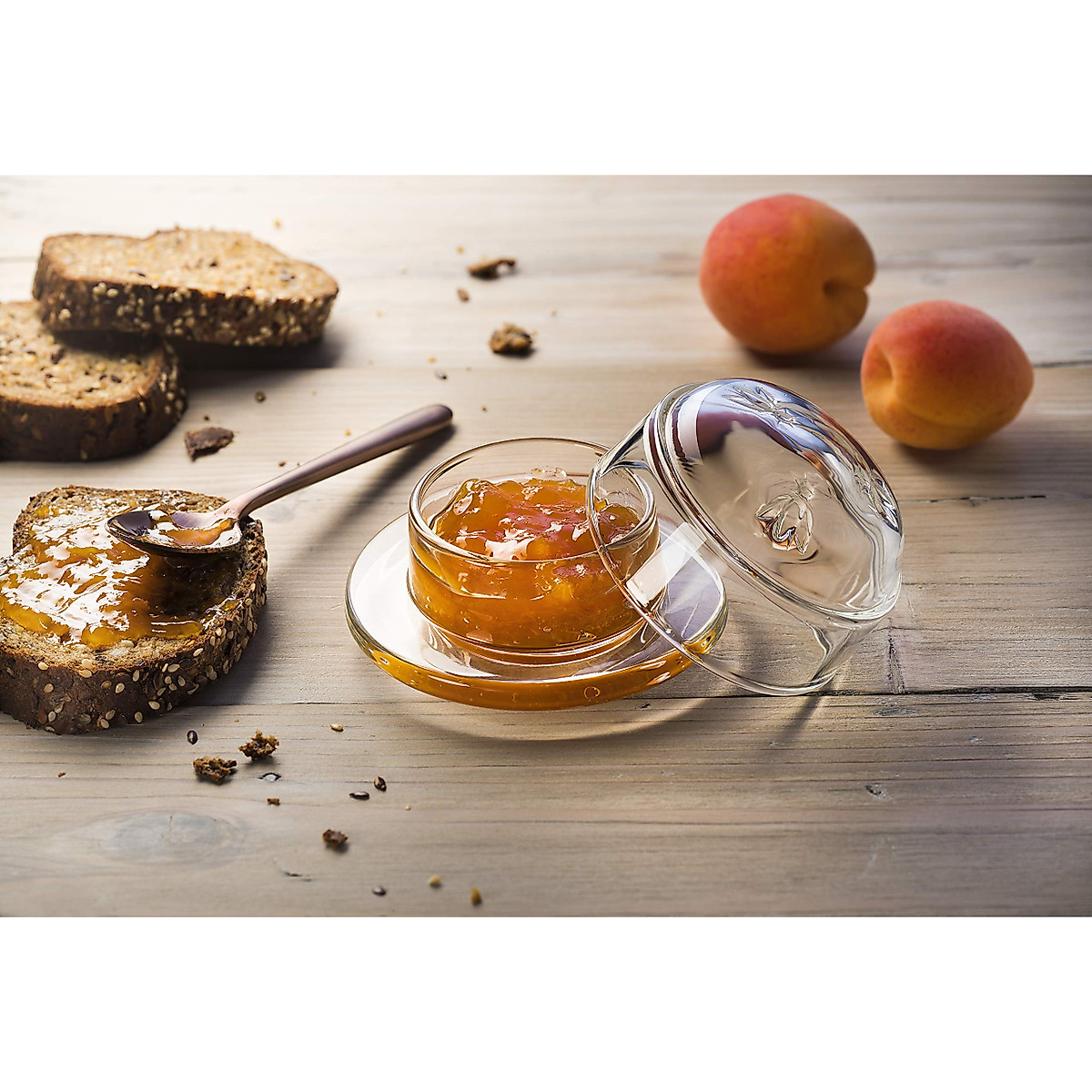 Butter Dish, Round, Clear Glass With Bee Design on Cover - By La Rochere - France