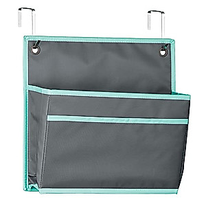 mDesign Soft Fabric Hanging Home Office, Cubicle Storage Organizer, 2 Large Pocket Organization - Holds Office Supplies, File Folder, Planner, Journal - Hang Over Cubicle Wall or Door - Dark Gray/Teal