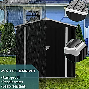 Amopatio Heavy Duty Outdoor Storage Shed 6' x 4', Weather Resistant Metal Shed, Sturdy Tool Shed for Garden/Backyard, Black