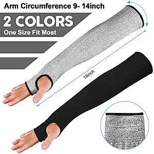 JaGely 6 Pairs Level 5 Cut Resistant Sleeves with Thumb Hole 18 Inches Arm Protection Sleeve Farmer Gardening (Black, Gray)