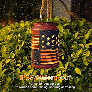 Solar Garden Lanterns Outdoor Waterproof Hanging Decorative American Flag Lights for Patio Yard Camping Deck Porch Outside Table Decorations