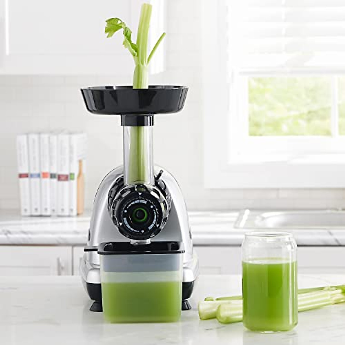 Omega MM900HDS Medical Medium Masticating Juicer, Cold Press Juicer Machine For Celery with Adjustable Dial, 200-Watt, Silver