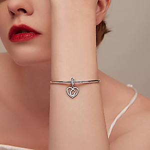 BABAMIA 925 Sterling Silver Heart Initial Bead Charms for Women, Cubic Zirconia Alphabet Bracelet Charms Fits Necklaces Letter C Personalized Love Bead Charms Jewelry Gift for Women