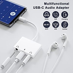 LXJTHT USB C to Headphone Adapter/Splitter,3 in 1 Type C to Dual 3.5mm Headphone Jack with PD 60W Fast Charge,Compatible with Galaxy S22 S21 S20/Note 20,Pixel 4 3 XL,Huawei,iPad Pro,etc.