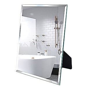 Amazon Brand – Pinzon Frameless Desk Mirror, Rectangle Beveled Edge Table Mirror, Tabletop Vanity Makeup Mirrors for Bathroom Bedroom Desk Stand Wall Hanging, 10.5x13 inch