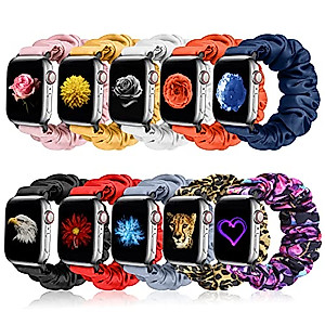 Fimpressiont 10 Packs Compatible with Apple Watch Bands Scrunchies 38mm 40mm 41mm 42 mm 44mm 45mm Women Girls Cute Cloth Pattern Printed Fabric Wristbands Straps Band for iWatch Series 8/7/6/5/4/3/2/SE