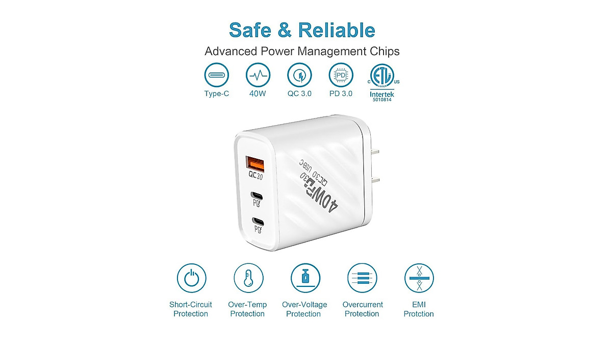 2 Pack 40W USB C Wall Chargers - Fast Dual Port Power Adapters