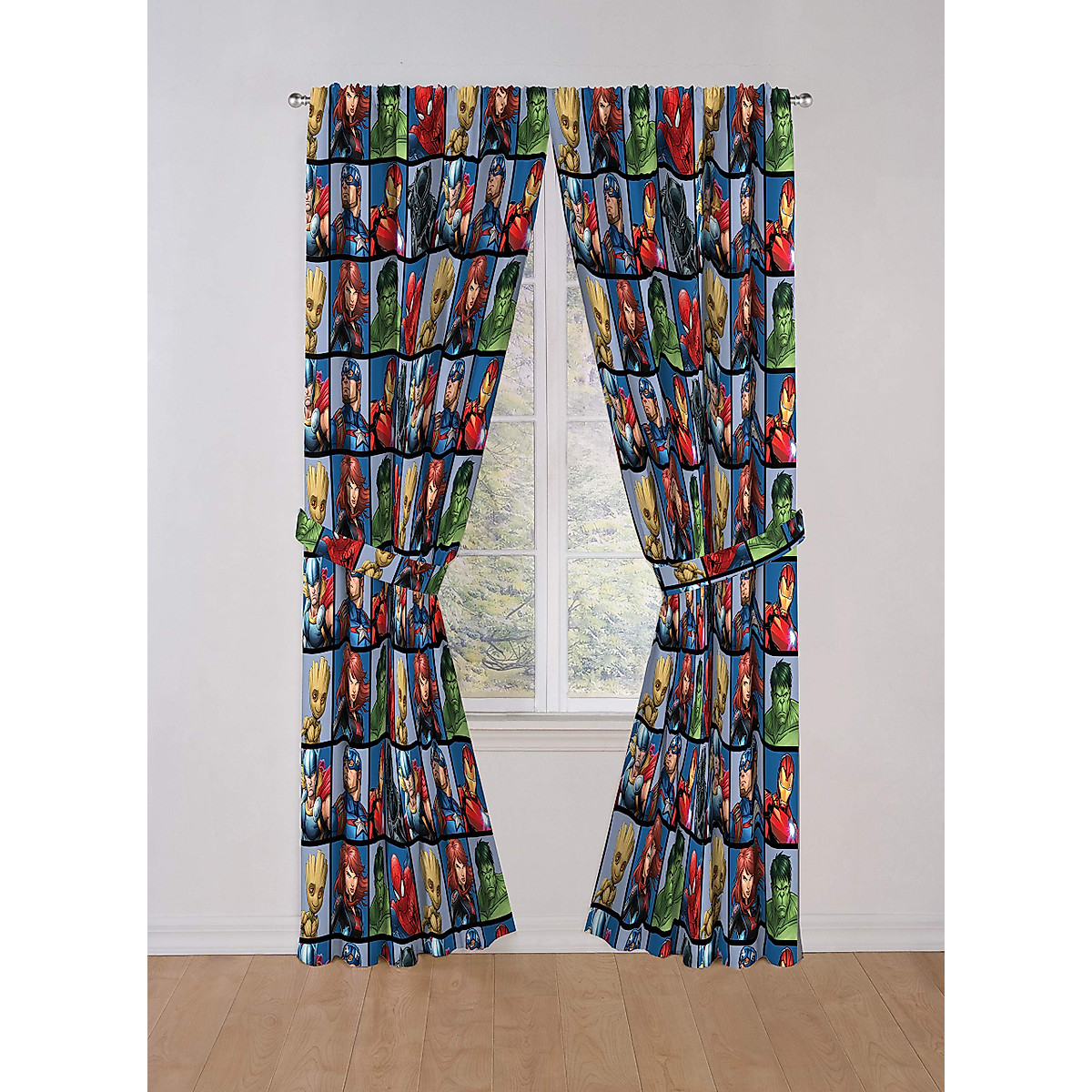 Jay Franco Marvel Avengers Team 84" inch Drapes 4 Piece Set - Beautiful Room Décor & Easy Set up - Window Curtains Include 2 Panels & 2 Tiebacks (Official Marvel Product)