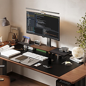 Fenge Dual Monitor Stand Riser, 39.4 Inch Height Adjustable Monitor Riser for Desk, Wood & Steel Monitor Stands for 2 Monitors , Desk Shelf for Computer,Laptop,Printer,TV, Brown