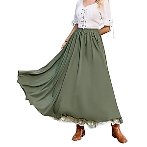 Womens Plus Size Long Skirt Vintage A Line Flowy Renaissance Victorian Skirts Army Green XXL