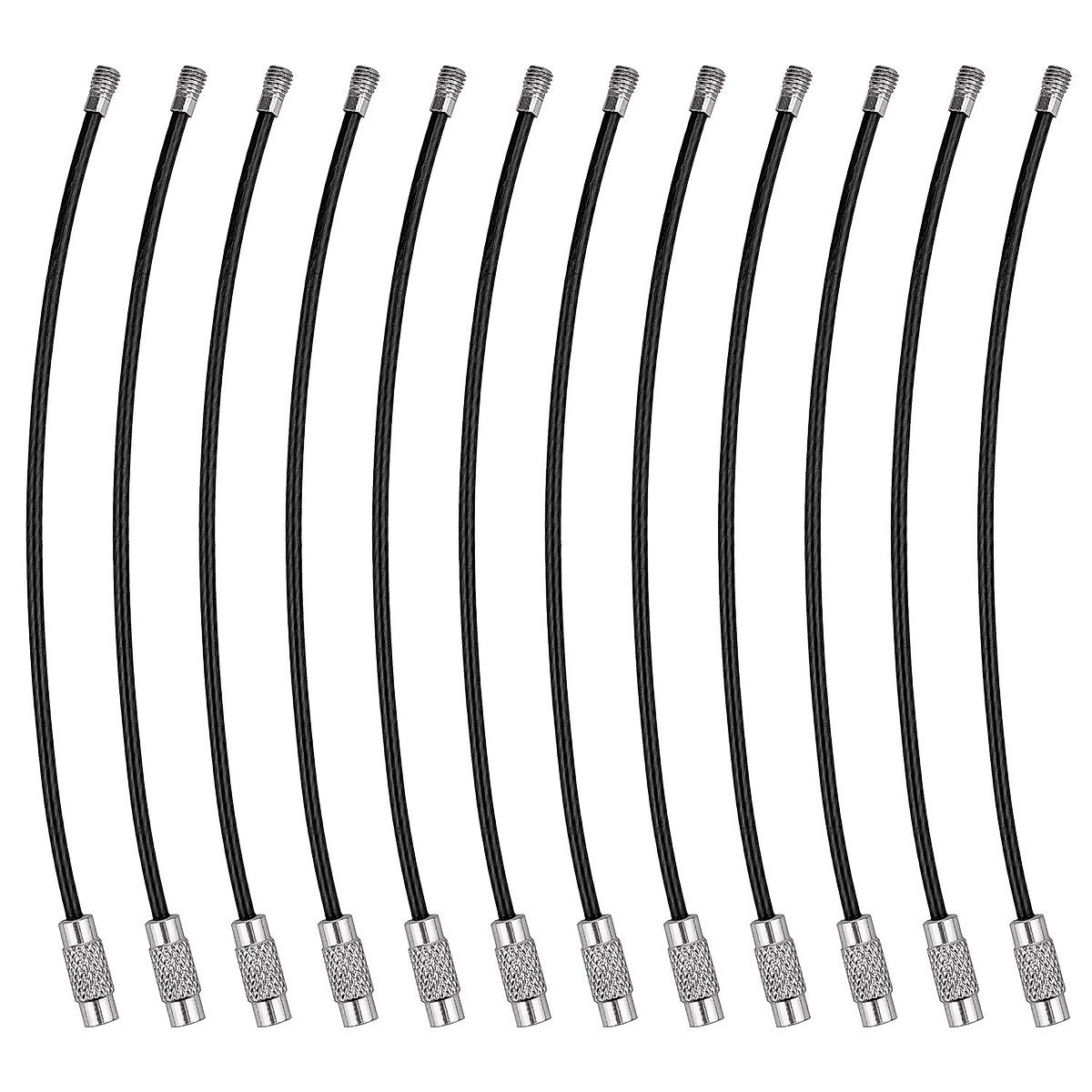 Keychain, Wisdompro 12 Pack of 4.3 Inches Stainless Steel Wire Ring 2mm Cable Loop Rings for Hanging Luggage Tag, Keys and ID Tag Keepers - Black
