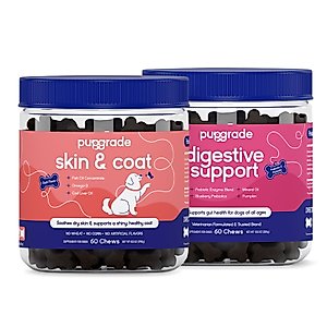 PupGrade 2-Pack Skin & Coat and Digestive Chews for Dogs - Coat Care & Allergy Defense Supplement with Natural Fish Oils - Prebiotic and Probiotic Supplement with Enzyme Blend - 120 Chews