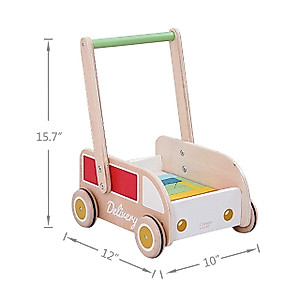 Classic World Baby Walker,Wooden Baby Learning Walker for Toddler Toys,Fox Blocks and Roll Cart Push Toy for 1 Year Old and up