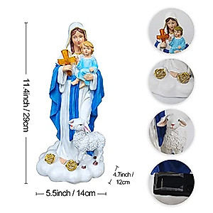 Voveexy Virgin Mary Statue with Baby Jesus, Solar Mother Mary Statue Resin Figurine with Warm White Light Outdoor Decor Sculpture Patio Yard Art Religious Gift for Mother Christmas Day, 11.6Inch