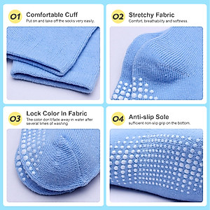 HYzgb Toddler Boys Socks 1T-2T-3T with Grips 12 Pairs Baby Socks 12-18-24 Months Non Slip Cotton Crew Grippers Socks for Toddler Children 1-2-3 Years Old (Black/White/Gray/Skyblue)