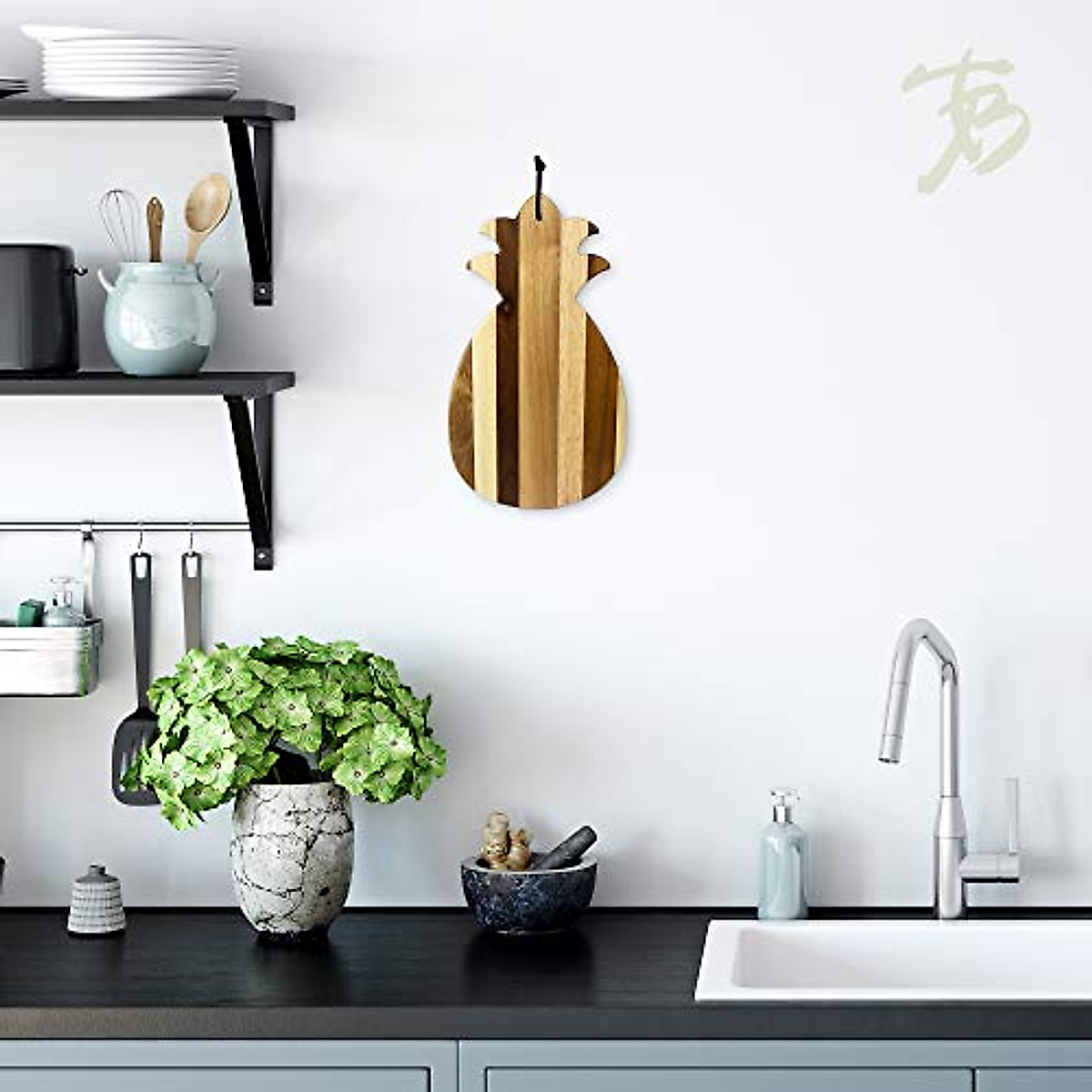 Totally Bamboo Rock & Branch Series Shiplap Pineapple Shaped Wood Serving and Cutting Board | Great for Wall Art