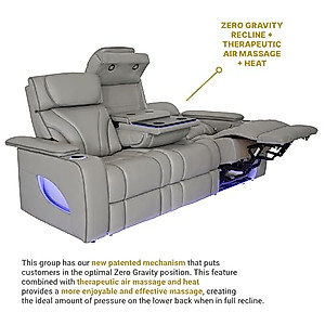 Armen Living Octavia Modern Zero Gravity Power Reclining Heated Massage Sofa, 86" Wide, Silver and Gray Top Grain Leather