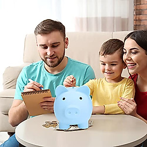 Cute Piggy Bank, Coin Bank for Boys and Girls, Children's Plastic Shatterproof Money Bank，Children's Toy Gift Savings Jar(Blue)