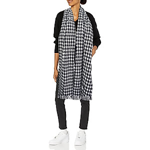 NC Houndstooth Blanket Scarf Cashmere Feel Shawl Wrap Winter Warm Scarf with Tassel 85" x 30"